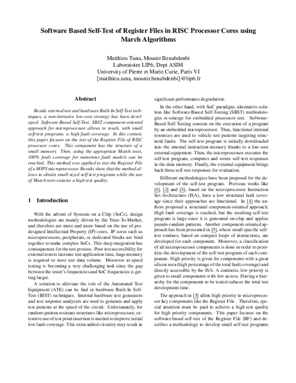 Pdf Software Based Self Test Of Register Files In Risc Processor