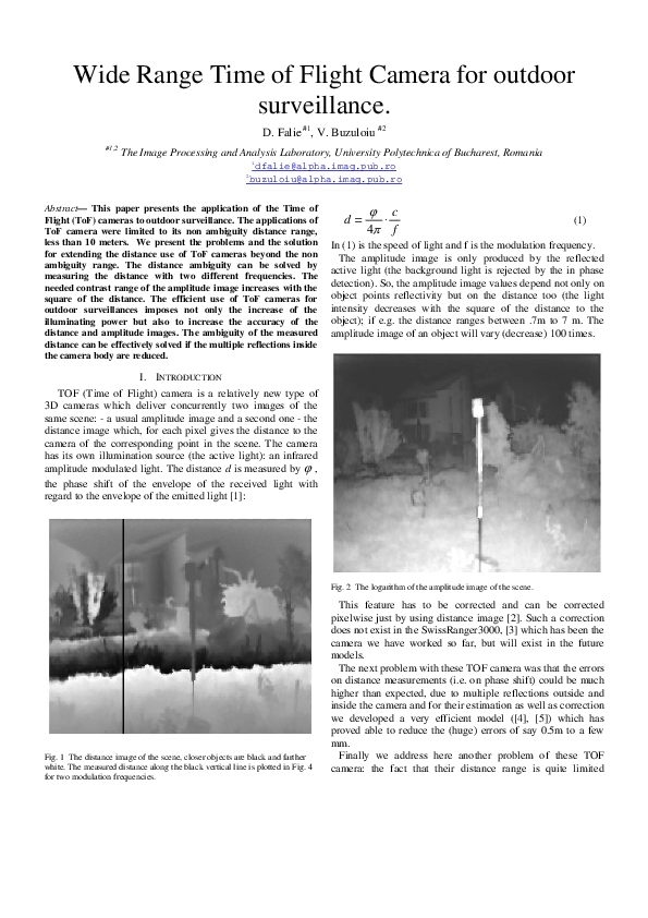 (PDF) Wide range Time of Flight camera for outdoor surveillance