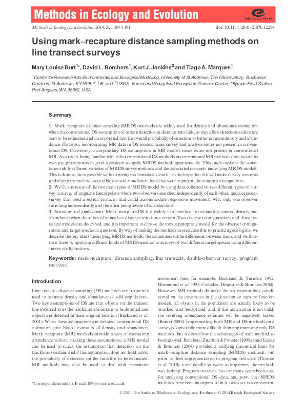 Pdf Using Mark Recapture Distance Sampling Methods On Line Transect