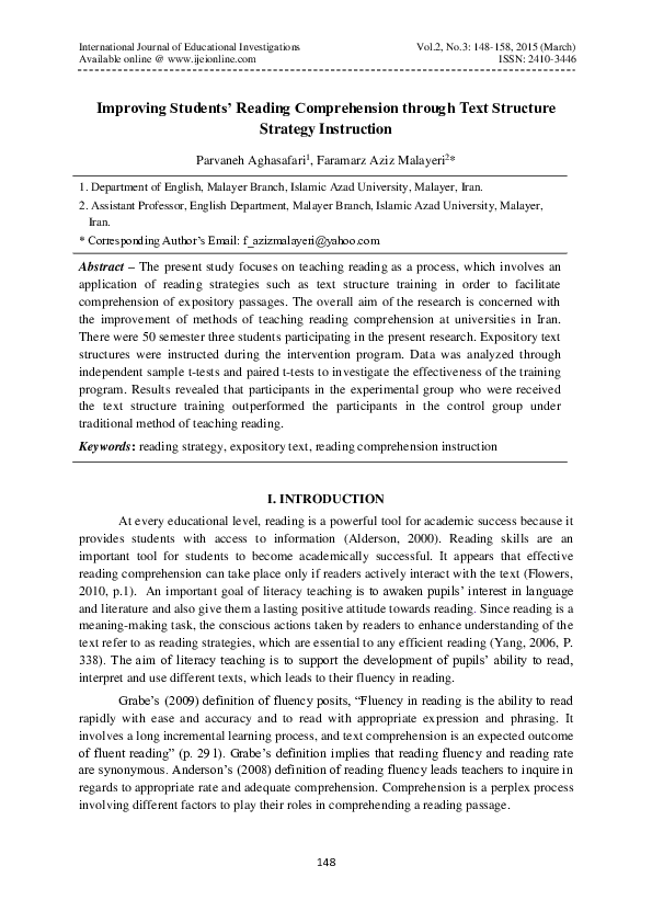 (PDF) Improving Students' Reading Comprehension through Text Structure Strategy Instruction
