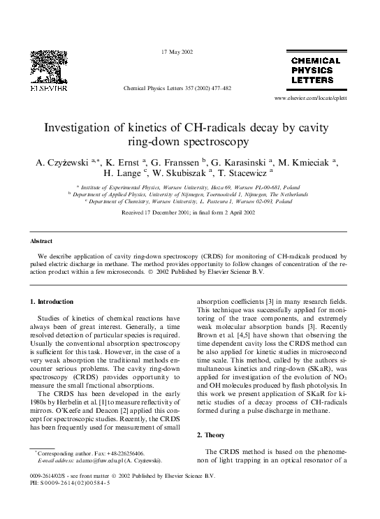(PDF) Investigation of kinetics of CH-radicals decay by cavity ring ...