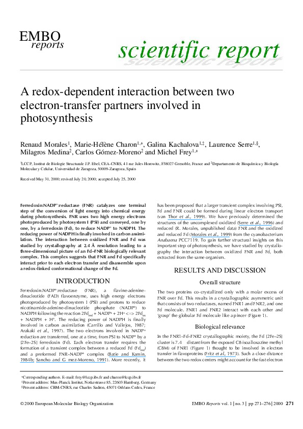 (PDF) A Redox-Dependent Interaction Between Two Electron-Transfer ...