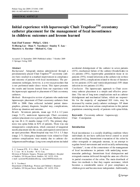 (PDF) Laparoscopic cecostomy button placement for the management of ...