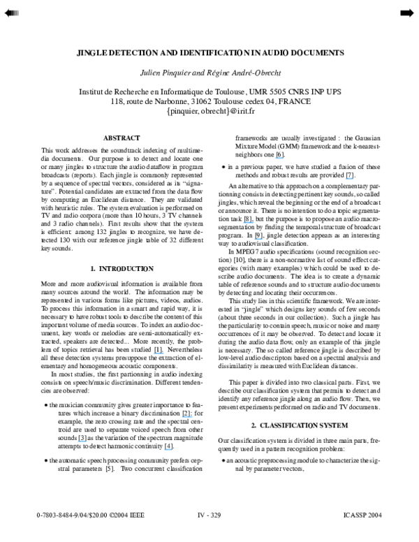 (PDF) Jingle detection and identification in audio documents