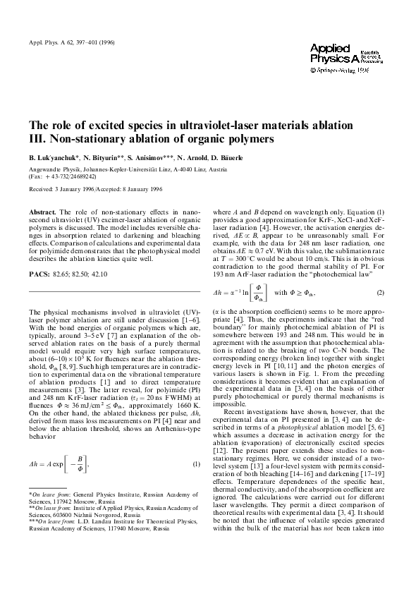 (PDF) Modeling the ablation of polymers by laser beams | Luis Reyna ...
