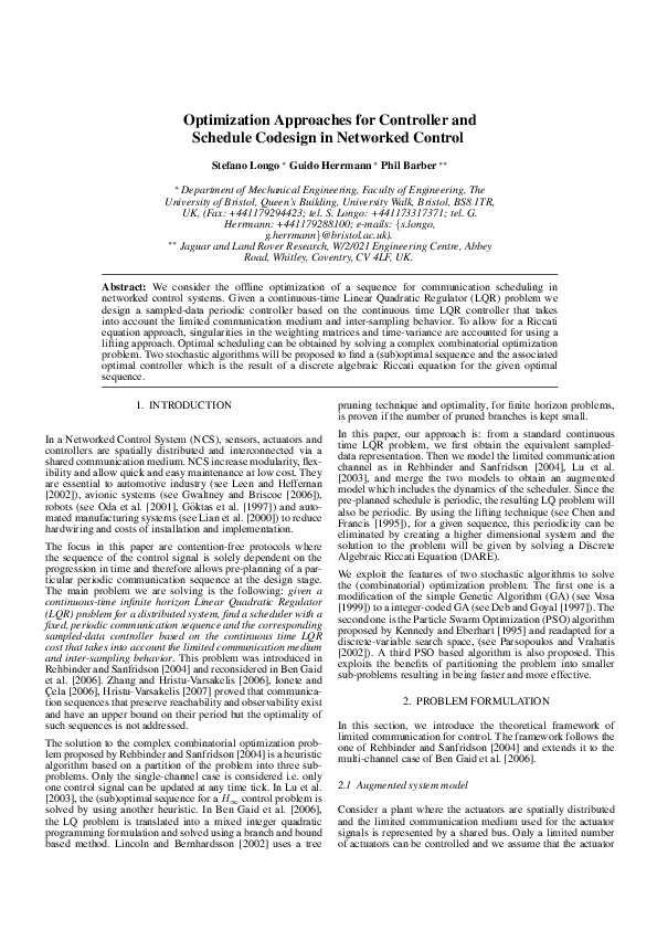 Pdf Optimization Approaches For Controller And Schedule Codesign In Networked Control