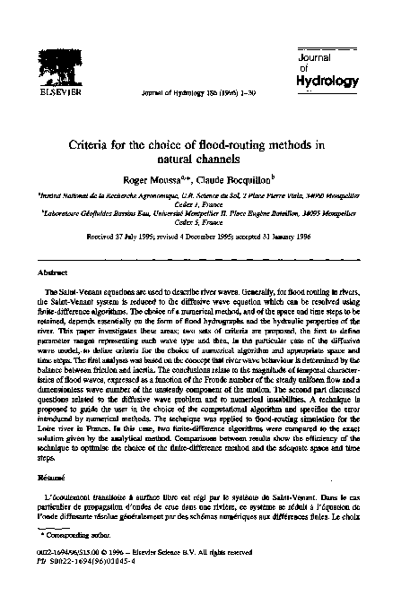 (PDF) Criteria for the choice of flood-routing methods in natural channels