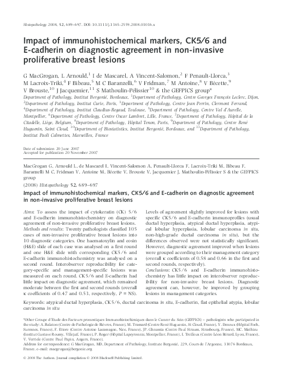 (PDF) CK5/6 and E-cadherin in Breast Lesion Diagnosis