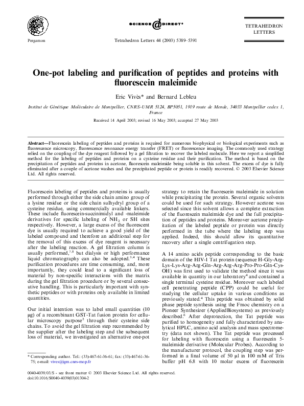 (PDF) One-pot labeling and purification of peptides and proteins with ...
