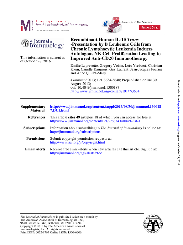 (PDF) Recombinant Human IL-15 Trans-Presentation by B Leukemic Cells ...