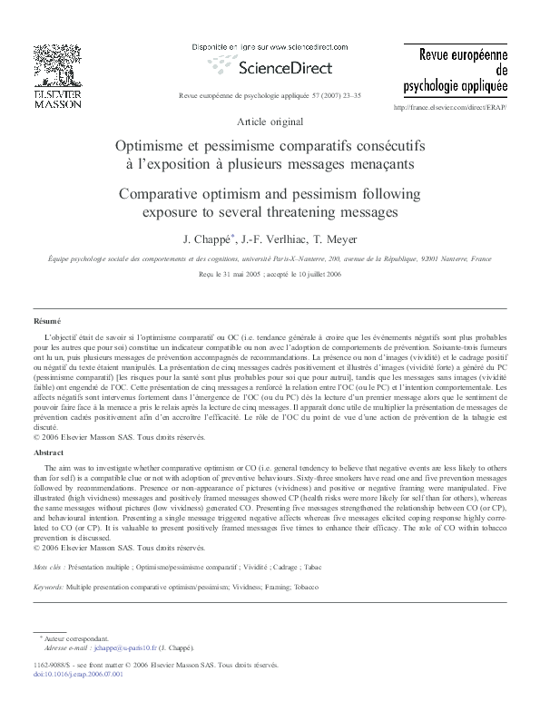 (PDF) Comparative optimism and pessimism following exposure to several ...