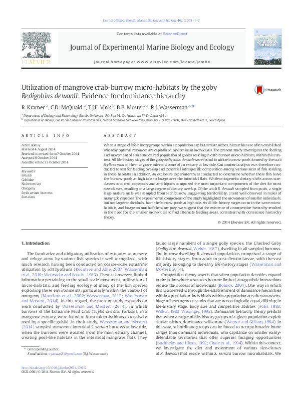 (PDF) Utilization of mangrove crab-burrow micro-habitats by the goby ...