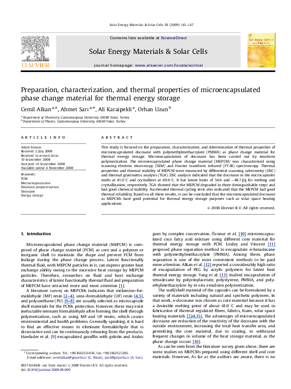(PDF) Preparation, characterization, and thermal properties of microencapsulated phase change ...