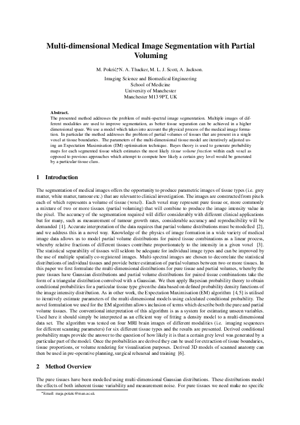 (PDF) Multidimensional Medical Image Segmentation with Partial Voluming