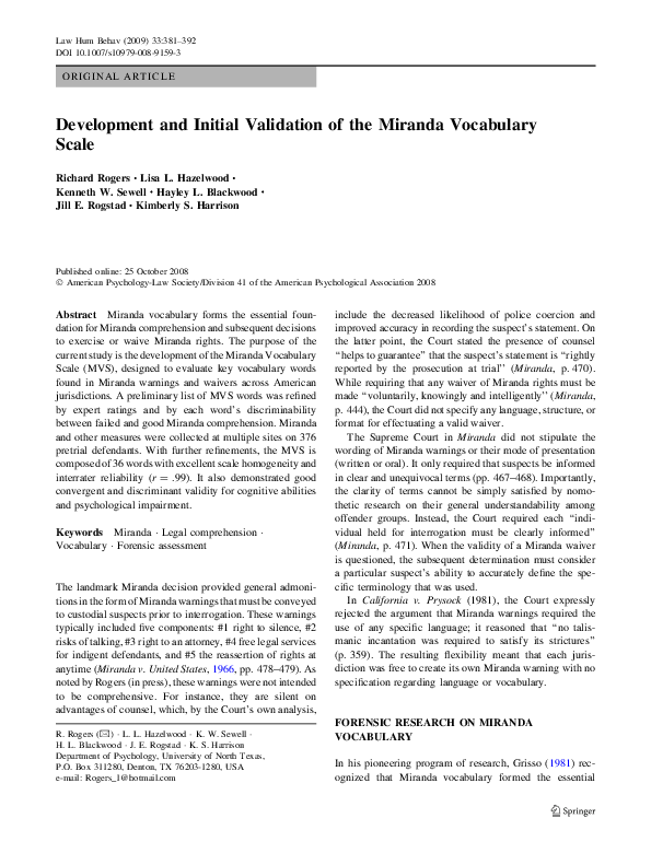 (PDF) Development and Initial Validation of the Miranda Vocabulary Scale
