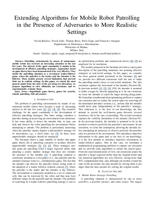 Pdf Extending Algorithms For Mobile Robot Patrolling In The Presence