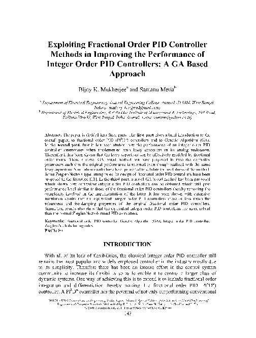 (PDF) Exploiting Fractional Order PID Controller Methods in Improving the Performance of Integer ...