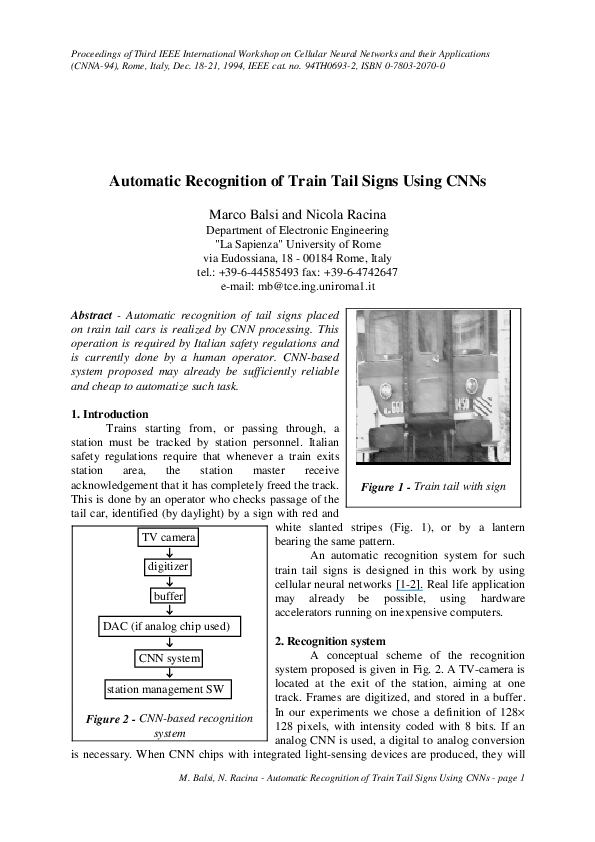 (PDF) Automatic Recognition of Train Tail Signs Using CNNs
