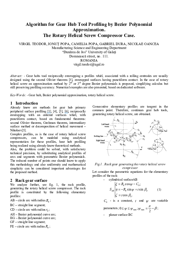 Pdf Algorithm For Gear Hub Tool Profiling By Bezier Polynomial Approximation The Rotary