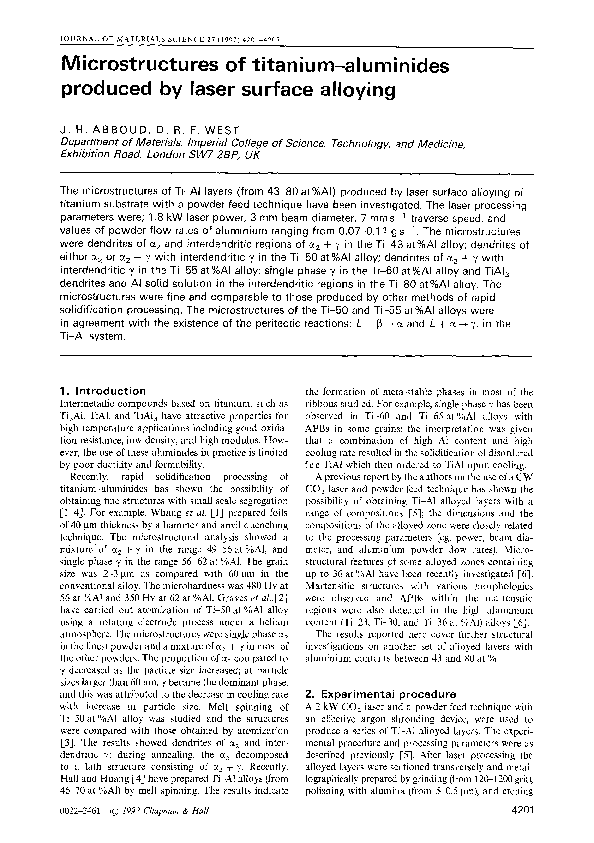 (PDF) Microstructures of titanium-aluminides produced by laser surface ...