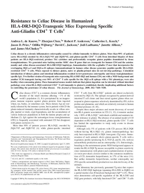 (PDF) Resistance to Celiac Disease in Humanized HLA-DR3-DQ2-Transgenic ...