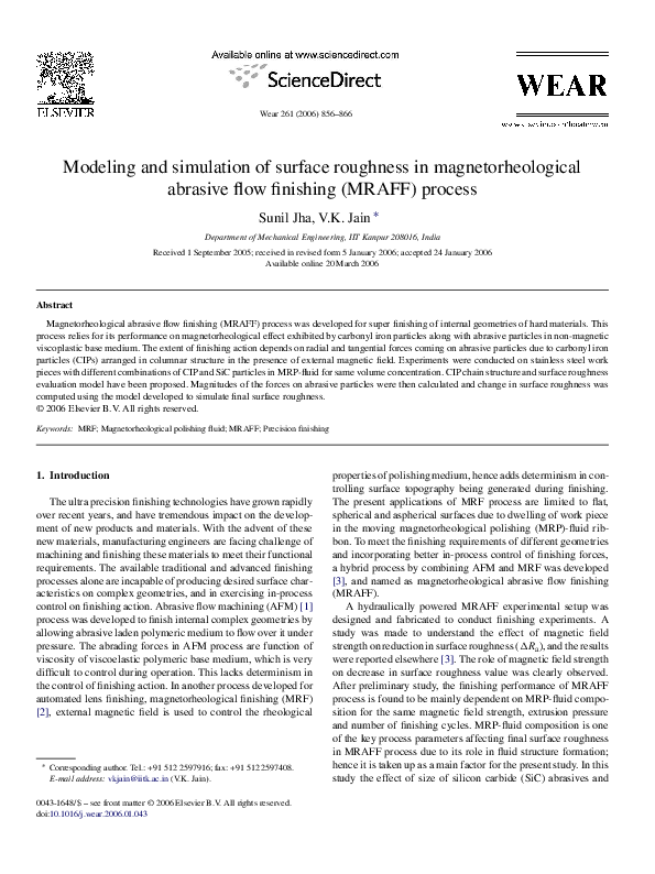 (PDF) Modeling and simulation of surface roughness in magnetorheological abrasive flow finishing ...