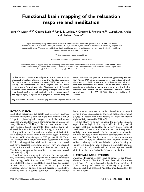 (PDF) Functional brain mapping of the relaxation response and meditation