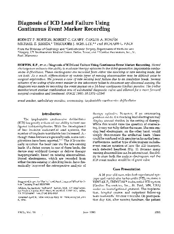 (PDF) Diagnosis of ICD Lead Failure Using Continuous Event Marker Recording