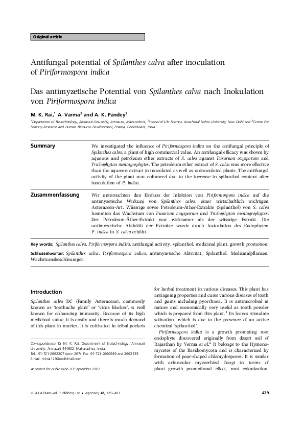(PDF) Antifungal potential of Spilanthes calva after inoculation of ...