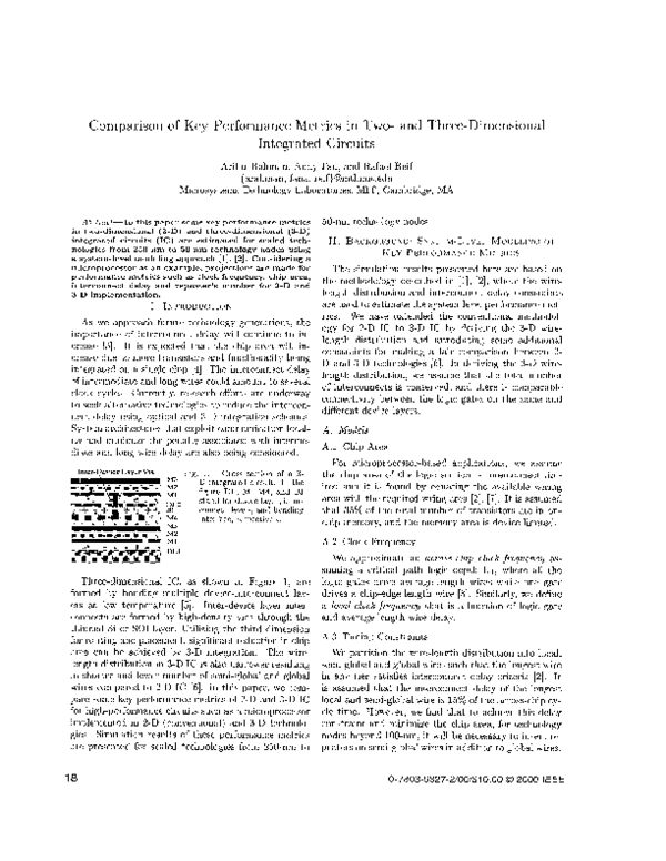 Pdf Comparison Of Key Performance Metrics In Two And Three Dimensional Integrated Circuits