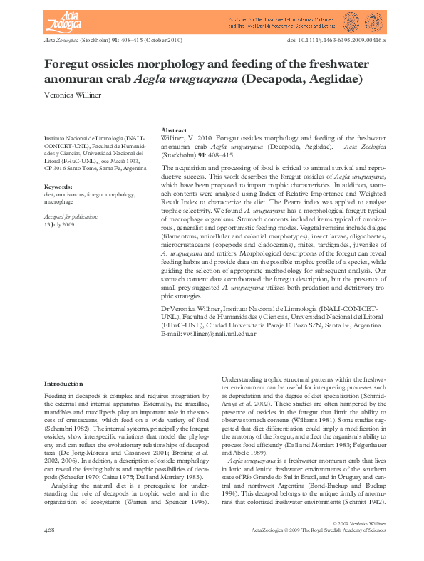 (PDF) Foregut ossicles morphology and feeding of the freshwater ...