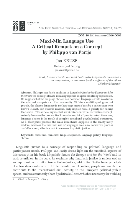 (PDF) Maxi-min language use. A critical remark on a concept by Philippe ...