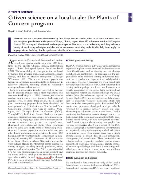(PDF) Citizen science on a local scale: the Plants of Concern program
