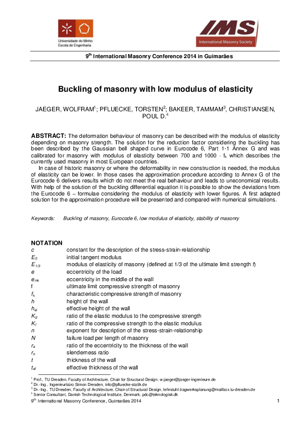 (PDF) Buckling of masonry with low modulus of elasticity