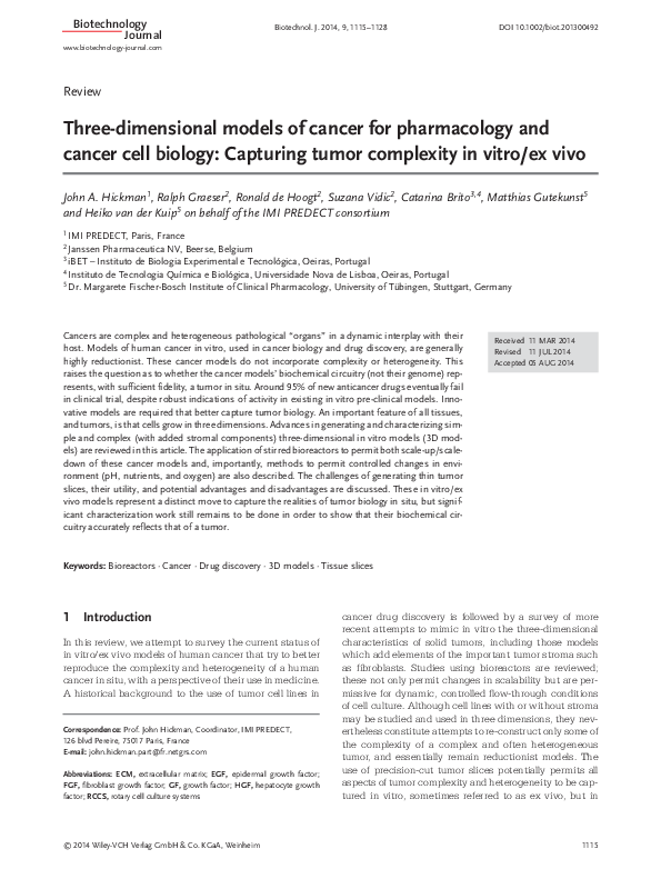 (PDF) Three-dimensional models of cancer for pharmacology and cancer ...