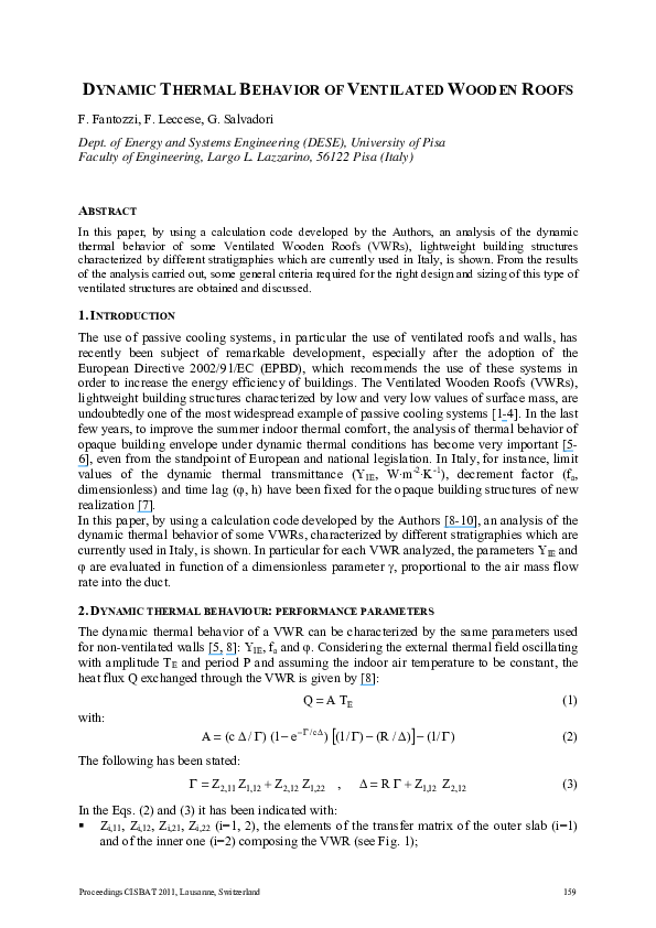 (PDF) Dynamic thermal behavior of ventilated wooden roofs