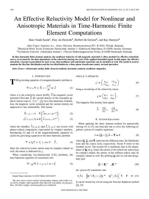 (PDF) An Effective Reluctivity Model for Nonlinear and Anisotropic ...