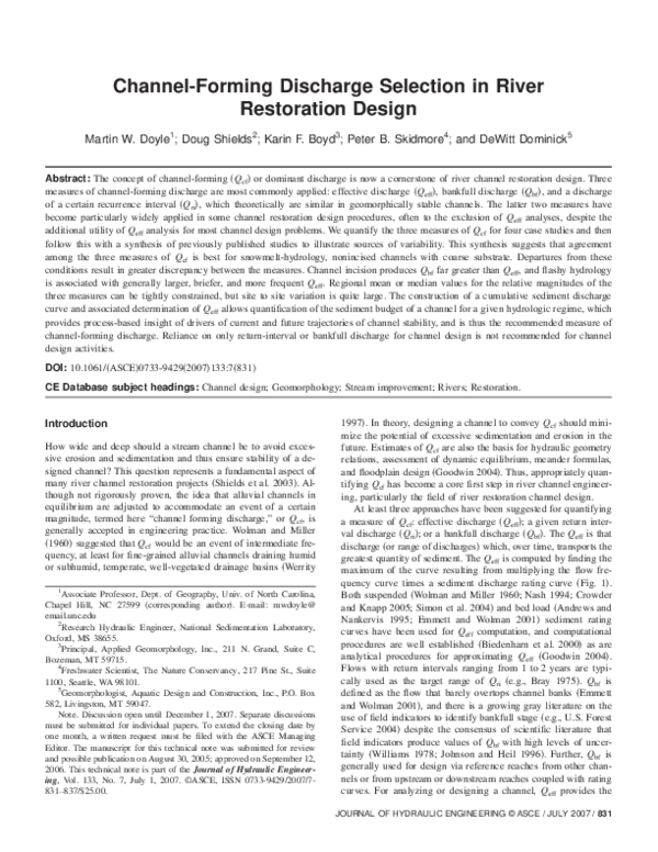 (PDF) Channel-Forming Discharge Selection in River Restoration Design