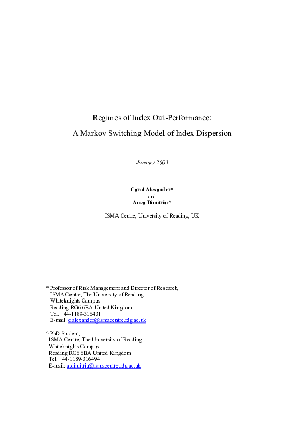 (PDF) Regimes of Index Out-Performance: A Markov Switching Model of Index Dispersion
