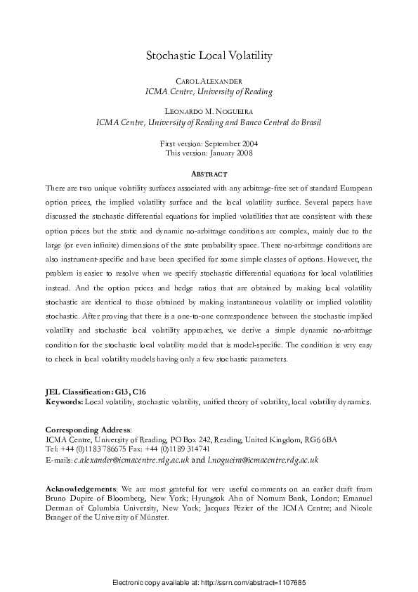 (PDF) Stochastic Local Volatility