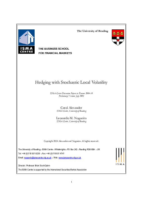 (PDF) Hedging with Stochastic Local Volatility