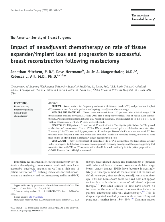 (PDF) Impact of Chemotherapy on Postoperative Complications After Mastectomy and Immediate ...