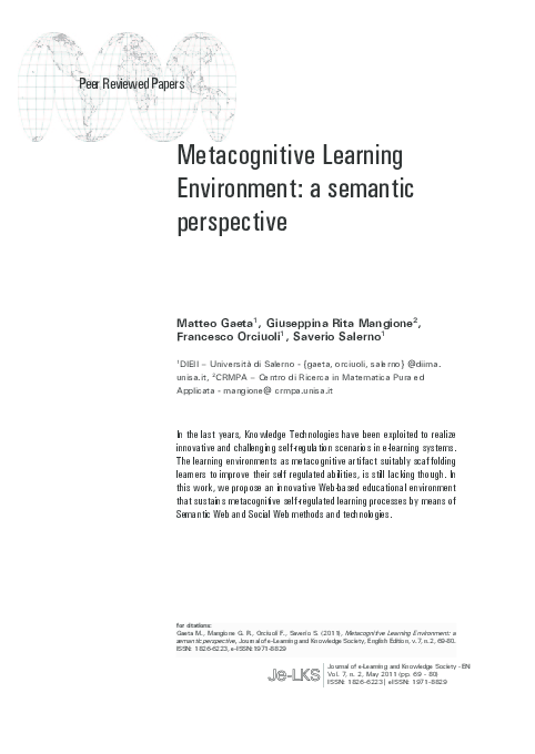 Pdf Metacognitive Learning Environment A Semantic Perspective