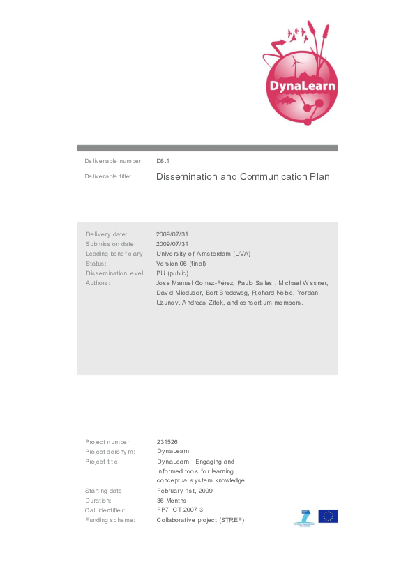 (PDF) Dissemination and communication plan