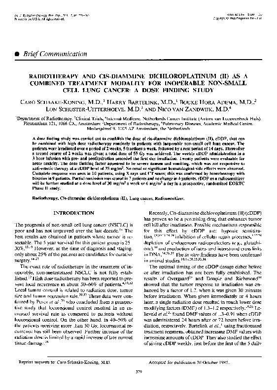 (PDF) Radiotherapy and cis-diammine dichloroplatinum (II) as a combined treatment modality for ...