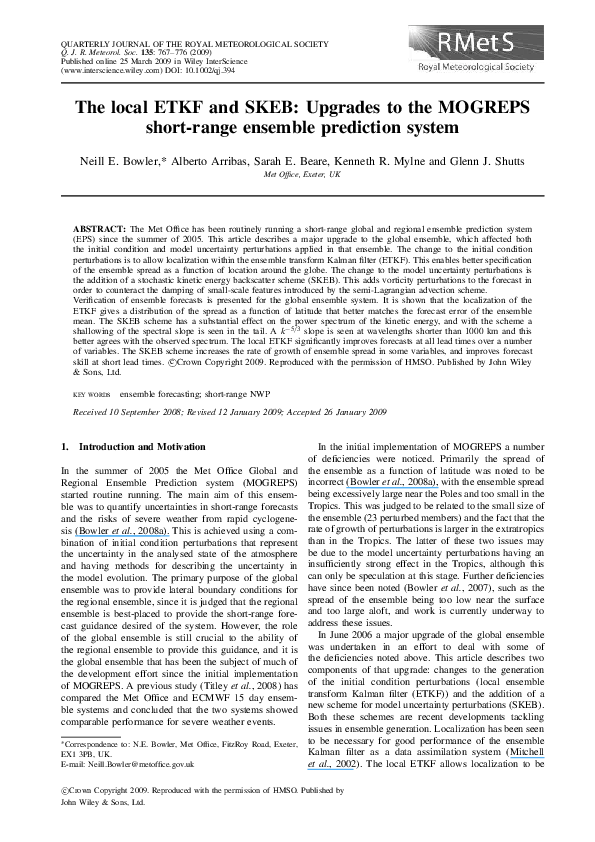 (PDF) The local ETKF and SKEB: Upgrades to the MOGREPS short-range ensemble prediction system