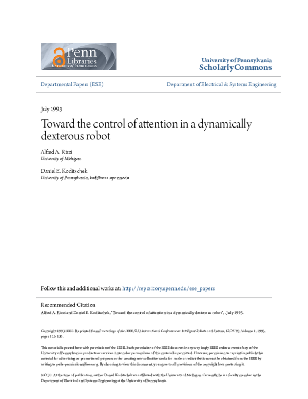 (PDF) Toward the control of attention in a dynamically dexterous robot