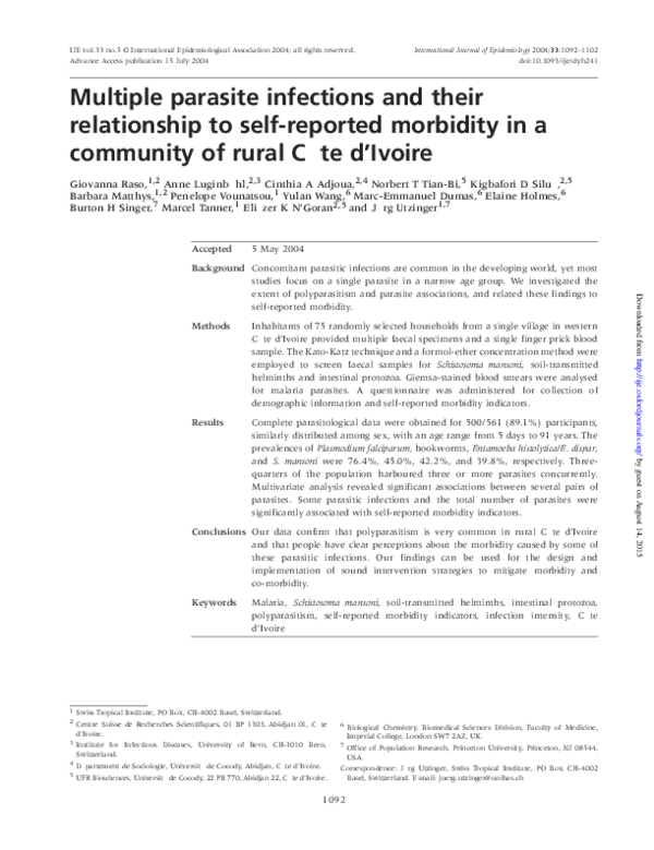 (PDF) Multiple parasite infections and their relationship to self ...