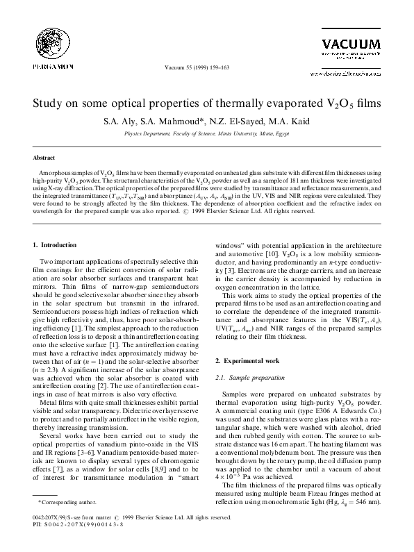 (PDF) Study on some optical properties of thermally evaporated V2O5 films