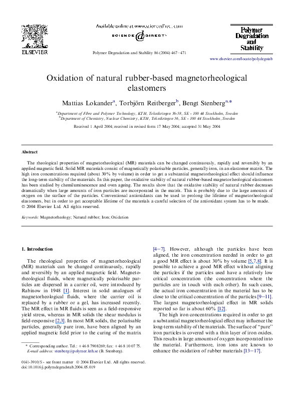 (PDF) Oxidation of natural rubber-based magnetorheological elastomers